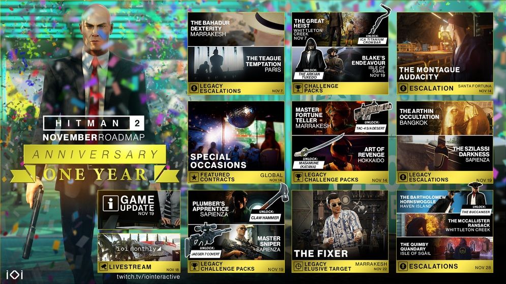 Hitman 2 Celebrates Anniversary In November Roadmap